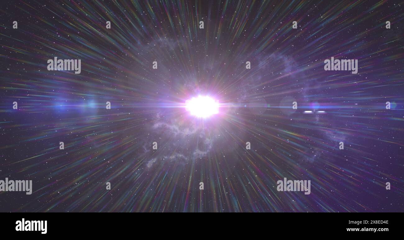 Bright star radiating light, colorful streaks extending outward Stock ...