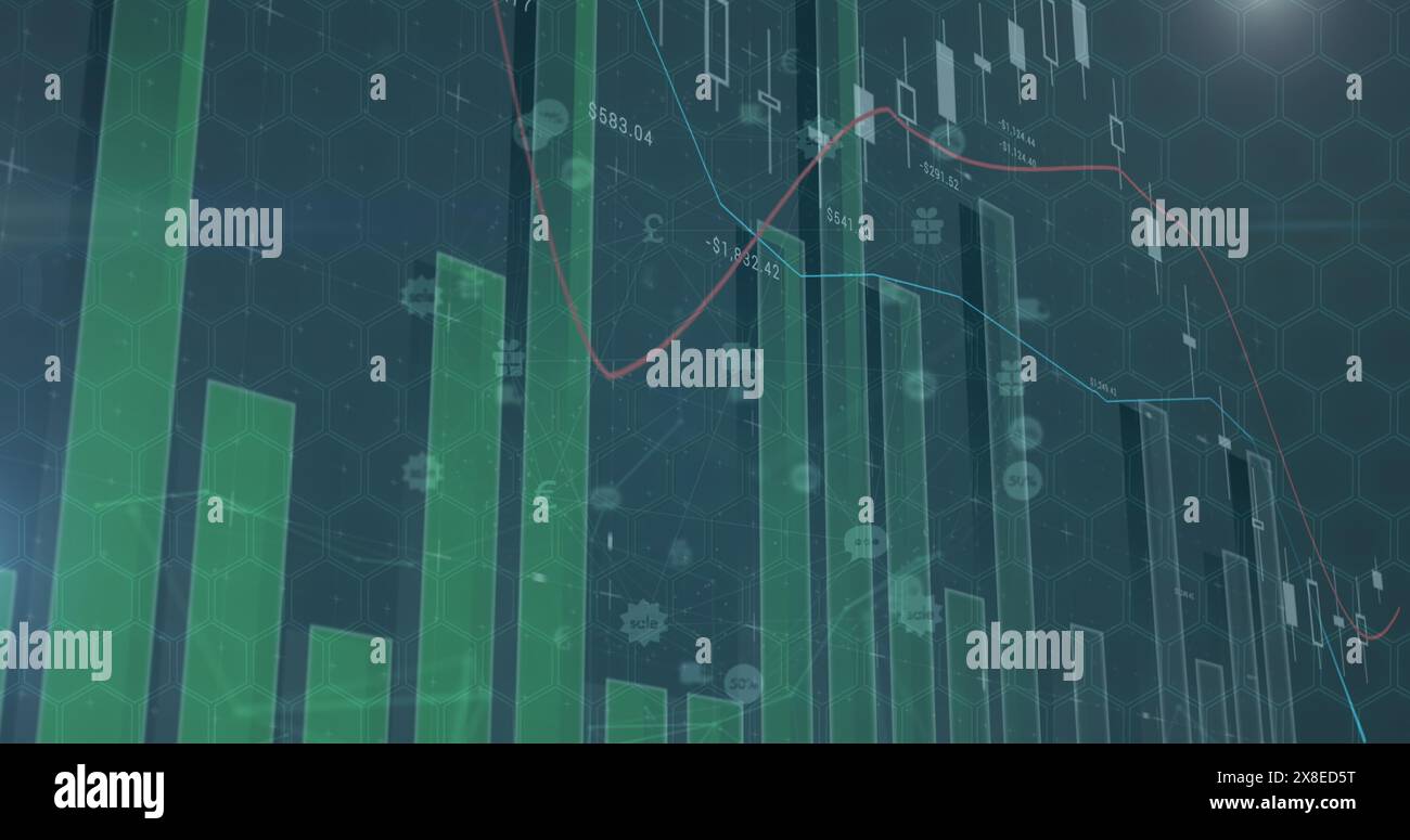 Stock market trends shown by green and red bars rise and fall on a ...