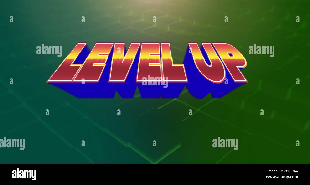 LEVEL UP floating above digital green background Stock Photo - Alamy