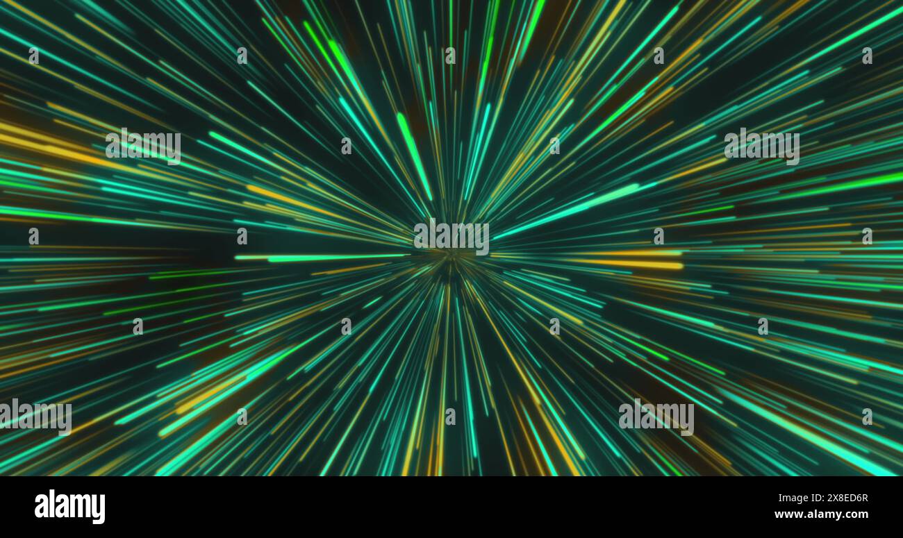 Bright green and blue lights stretching outward from center Stock Photo ...