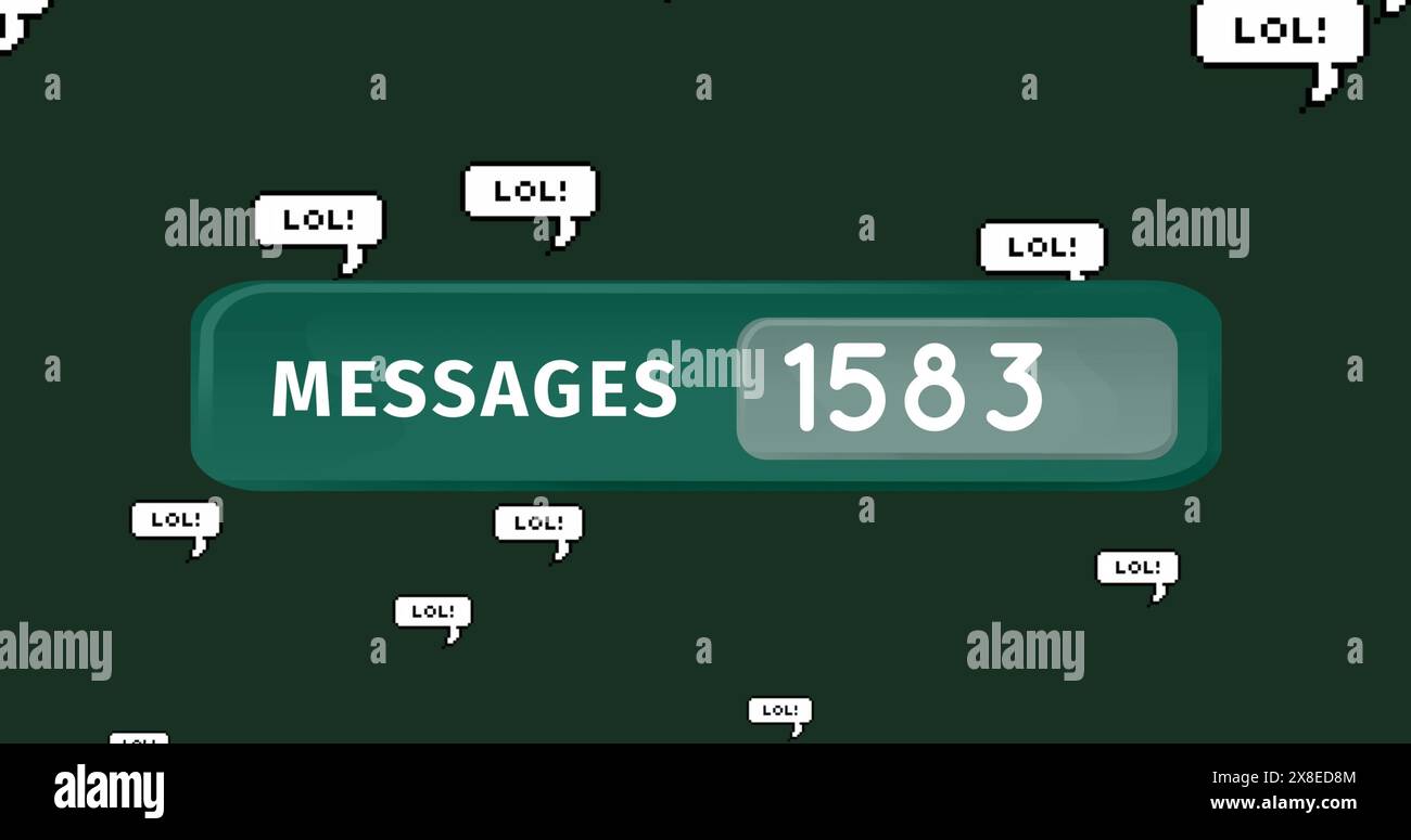 Green background displaying MESSAGES 1583 surrounded by speech bubbles saying LOL Stock Photo ...