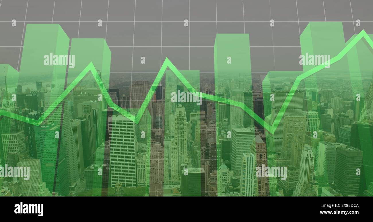 Graph overlay with green background covering cityscape Stock Photo - Alamy