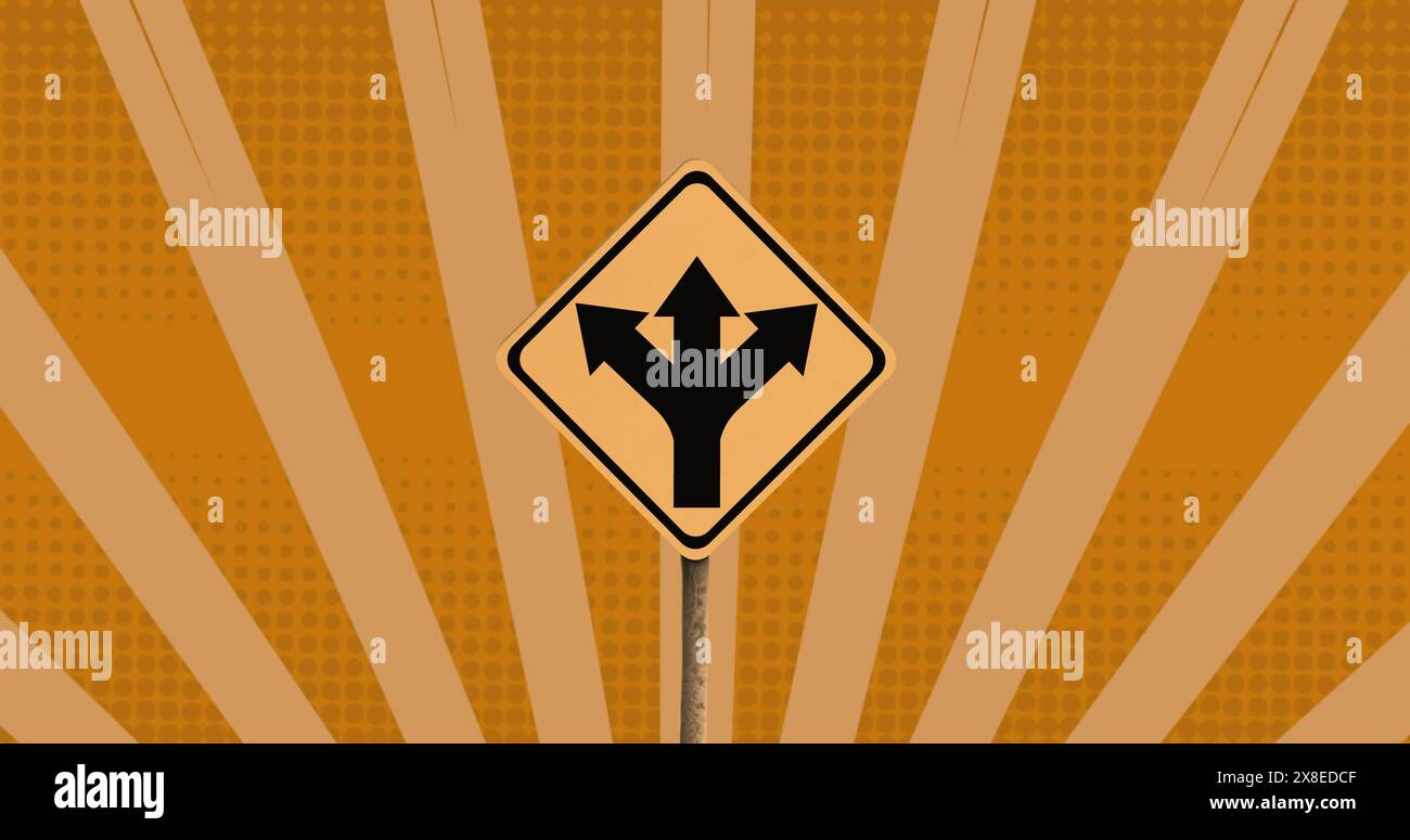 Image of road sign and shapes on orange background Stock Photo - Alamy