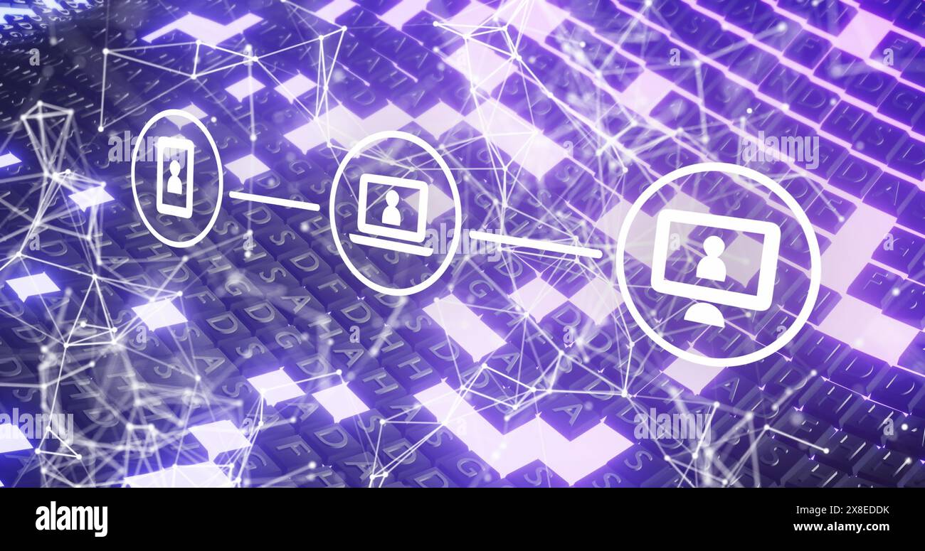 Image Of Digital Icons Network Of Connections And Binary Coding On 1734