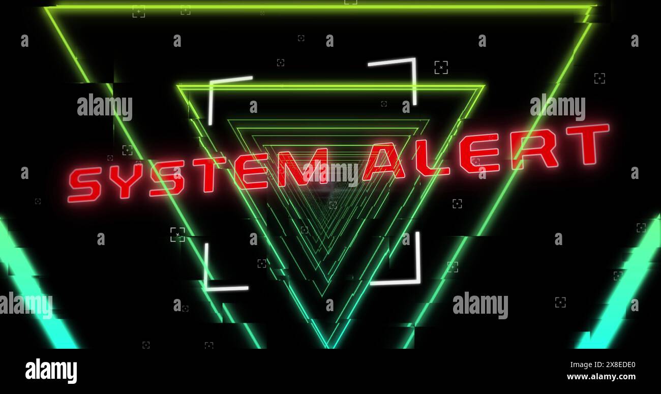 Image of system alert text over triangles on black background Stock ...