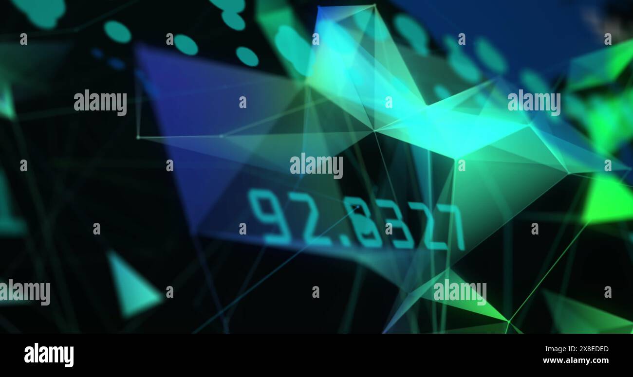 Geometric shapes, floating above digital surface, glowing subtly ...