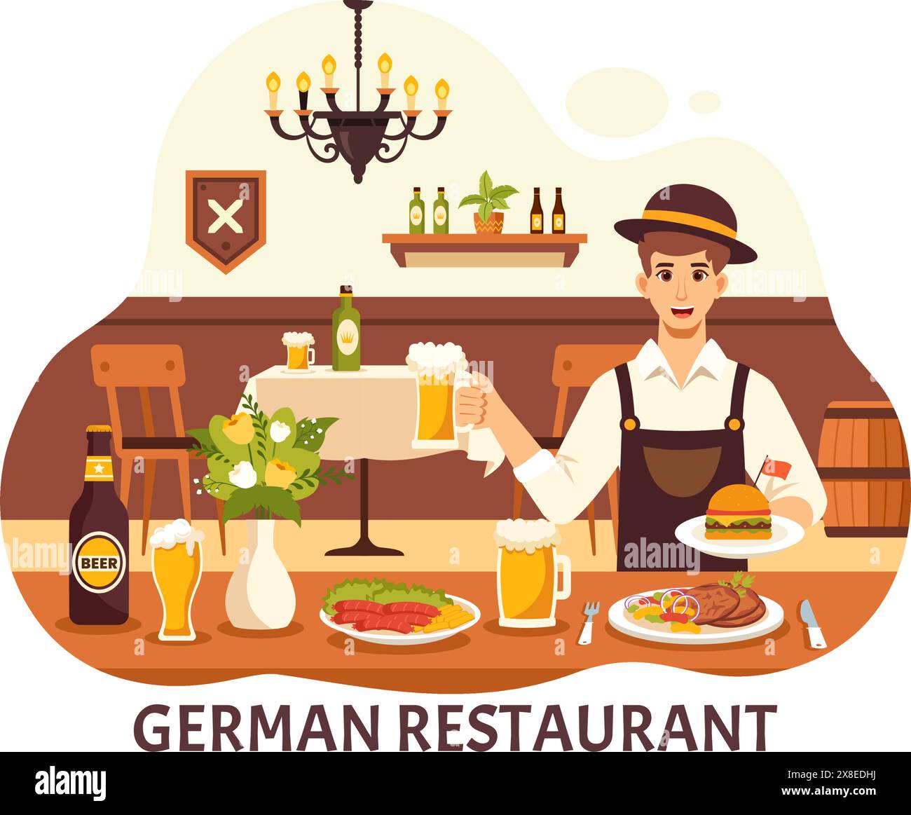 German Food Restaurant Vector Illustration featuring a Collection of ...