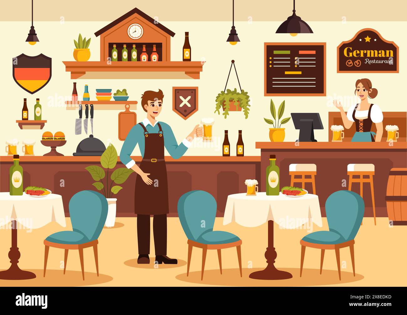 German Food Restaurant Vector Illustration featuring a Collection of ...