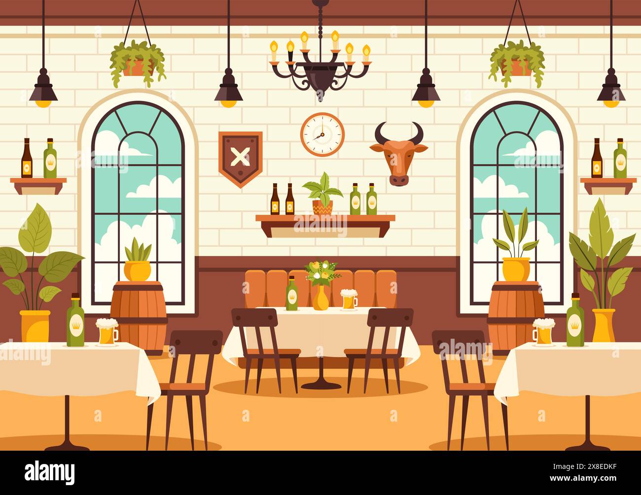 German Food Restaurant Vector Illustration featuring a Collection of ...