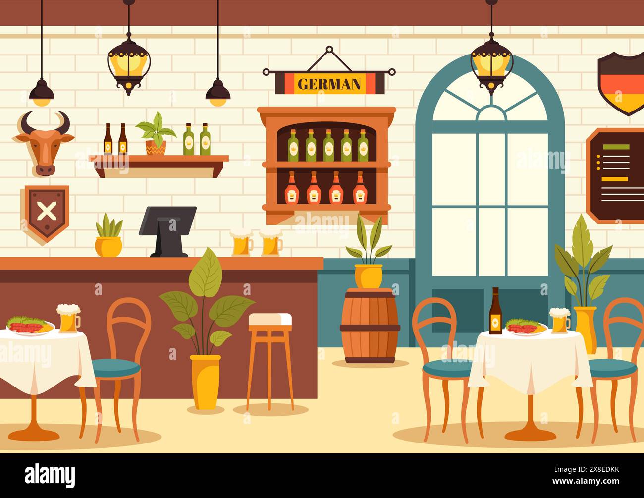 German Food Restaurant Vector Illustration featuring a Collection of ...