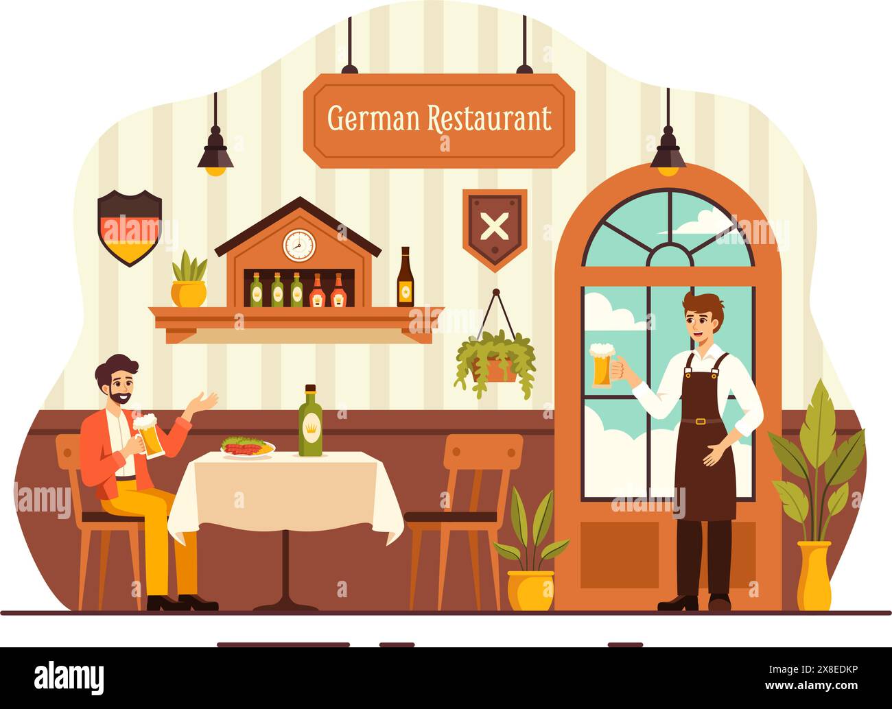 German Food Restaurant Vector Illustration featuring a Collection of ...