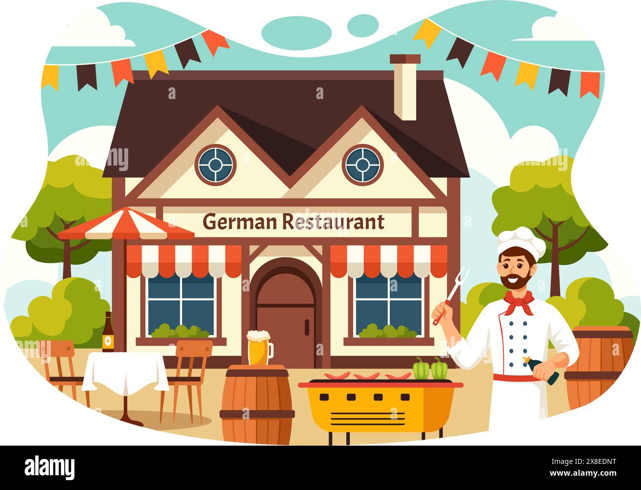 German Food Restaurant Vector Illustration featuring a Collection of ...