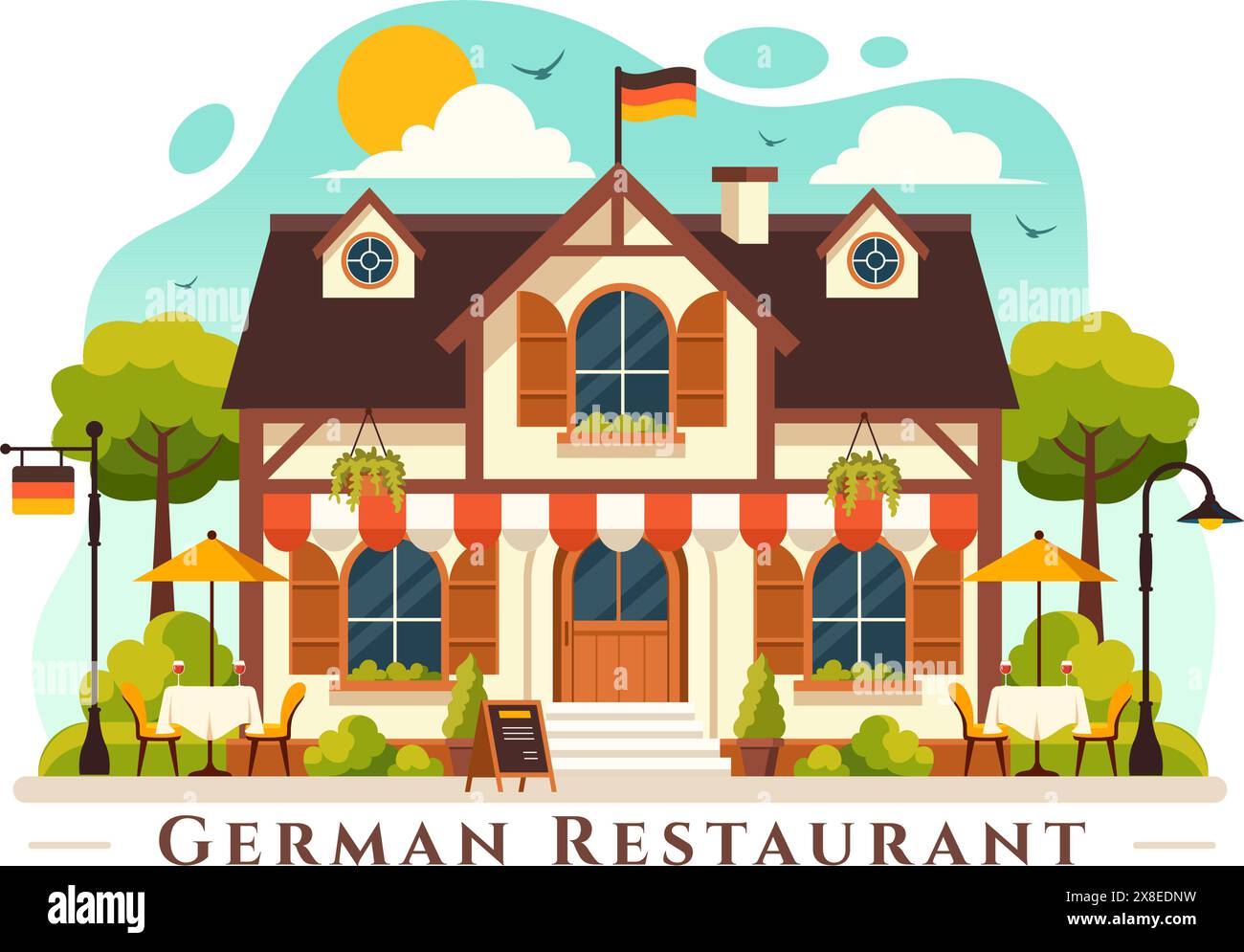 German Food Restaurant Vector Illustration featuring a Collection of ...