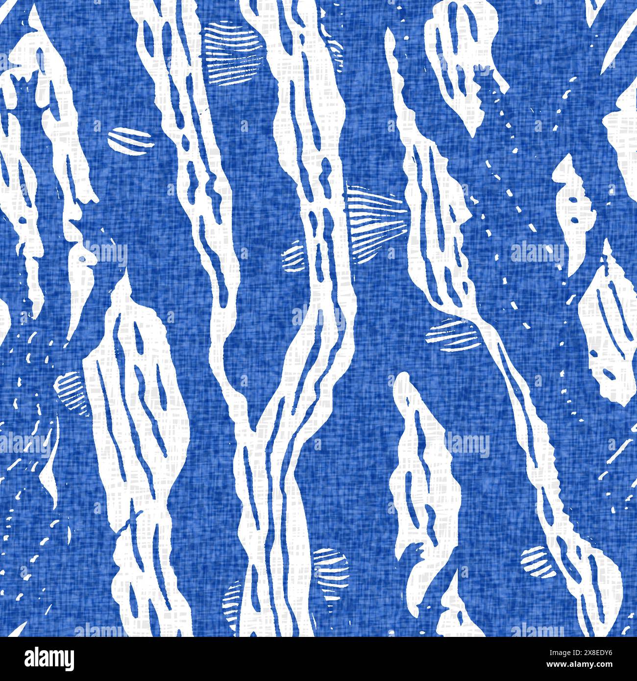 Whimsical seaweed kelp coastal electric blue beach pattern. Batik ...