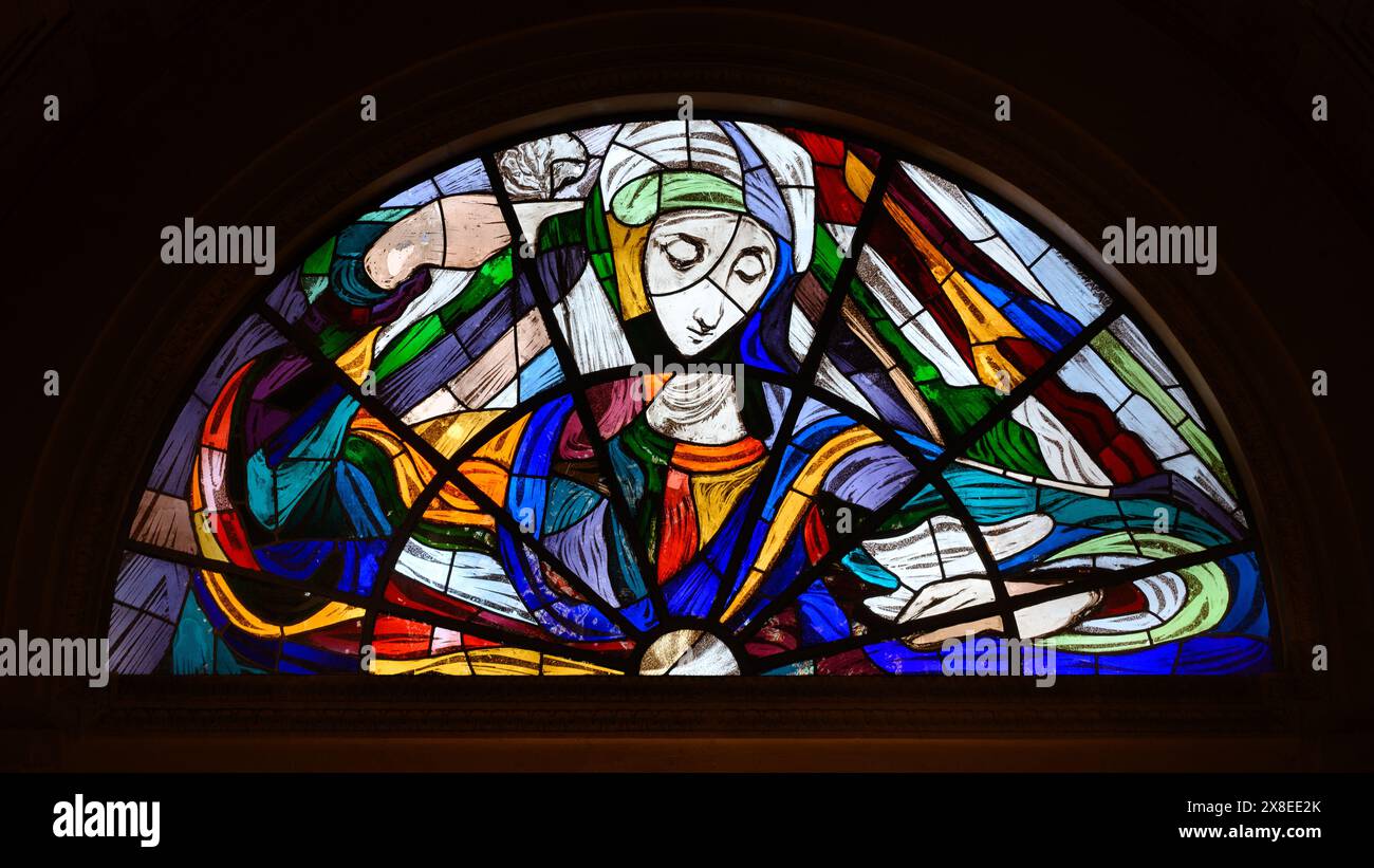 The Virgin Mary. A stained-glass window in the Basilica of Our Lady of ...