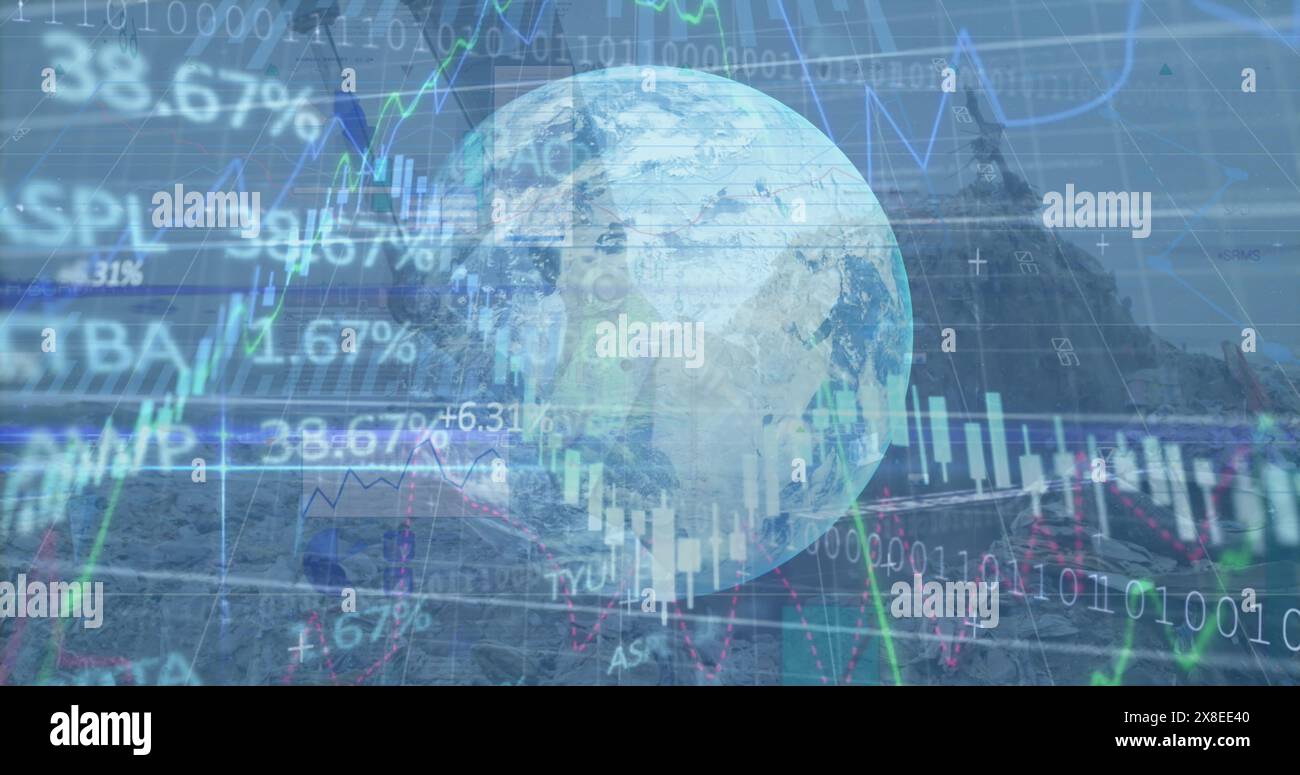 Image of data processing over globe and rubbish dump Stock Photo - Alamy