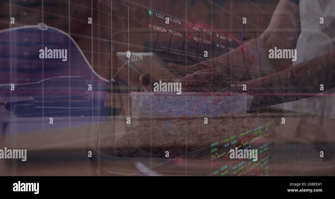 Image of data processing over woman boxing with male coach in gym Stock ...