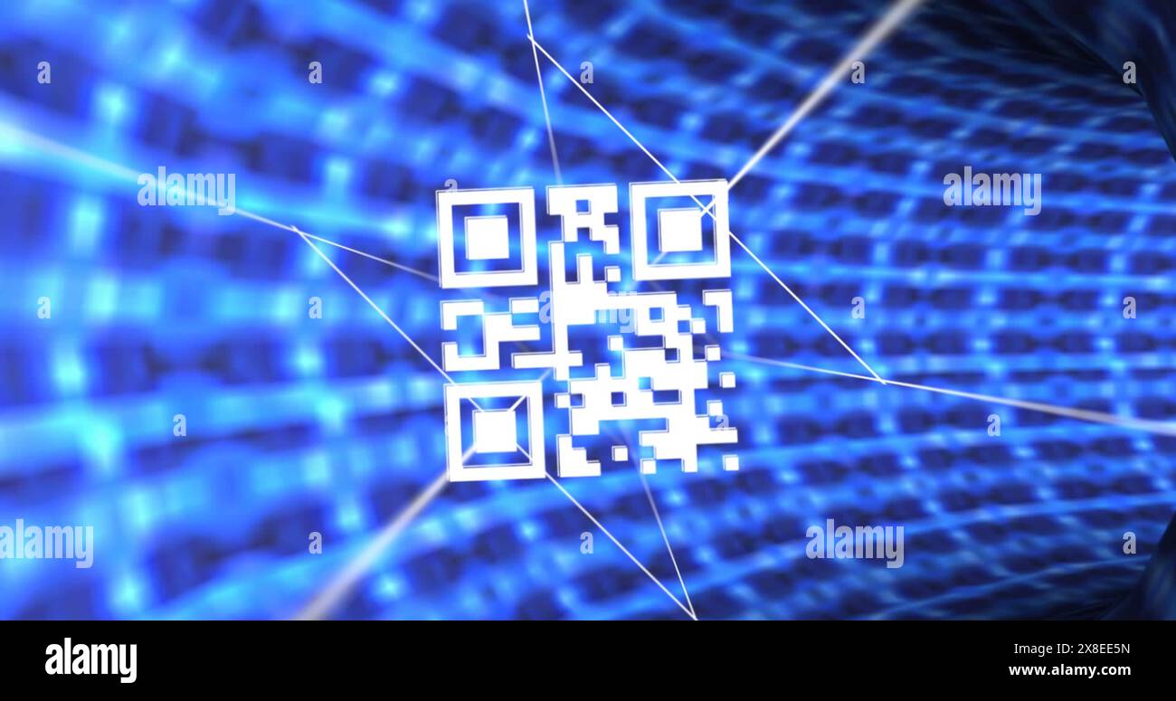 Image of flickering qr code over tunel of neon lights Stock Photo - Alamy