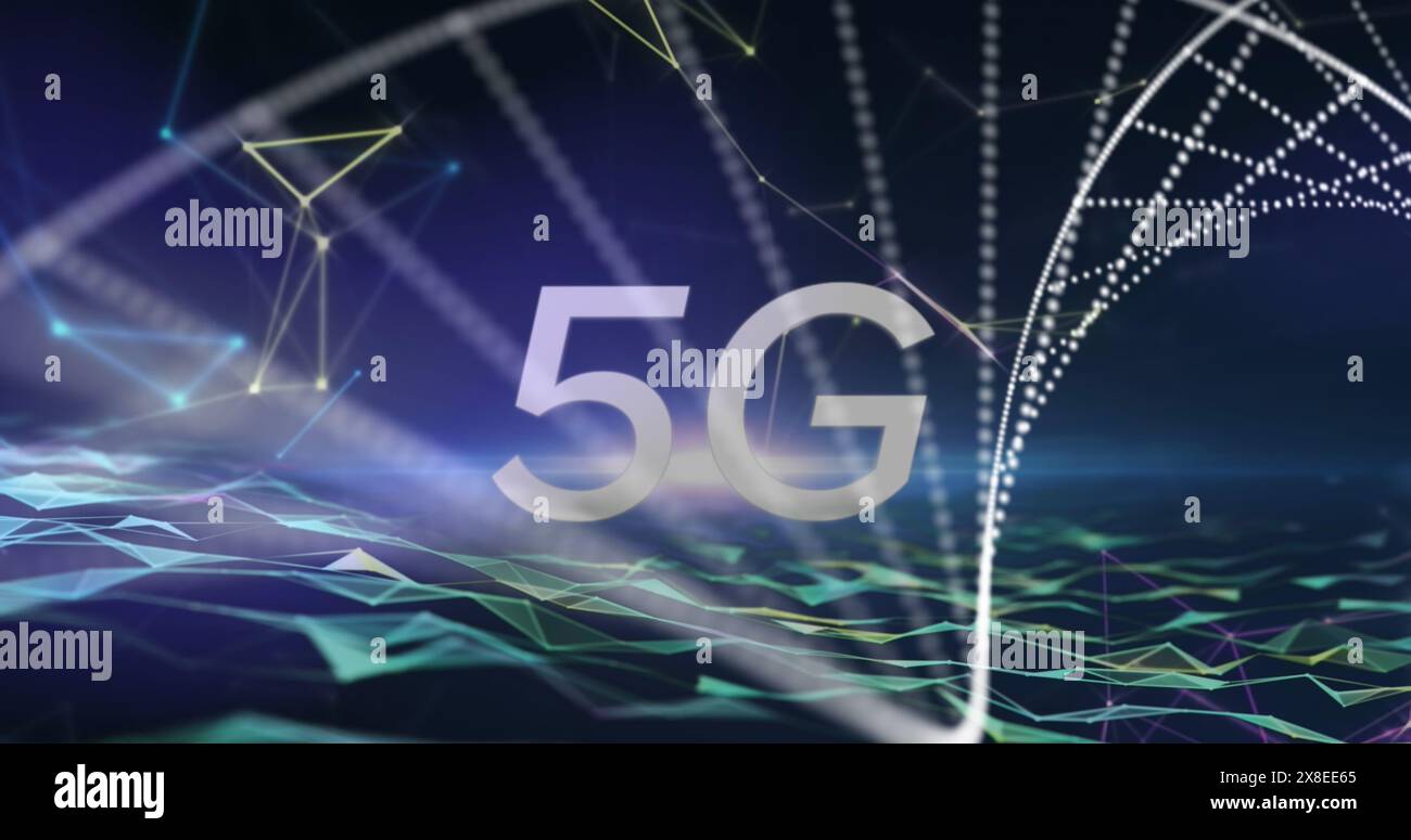 Image of 5g text, dna strand and data processing over grid Stock Photo - Alamy