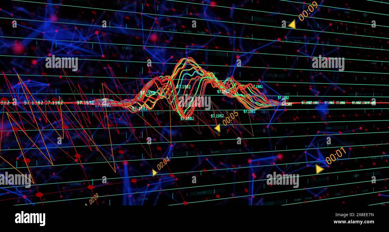 Image of statistics with rnumbers and data processing over grid Stock Photo - Alamy