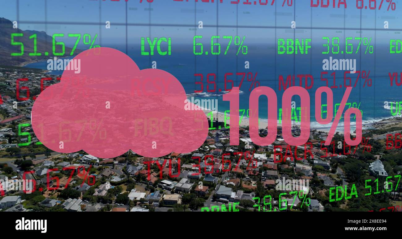 This image shows red and green numbers and stock market statistics ...