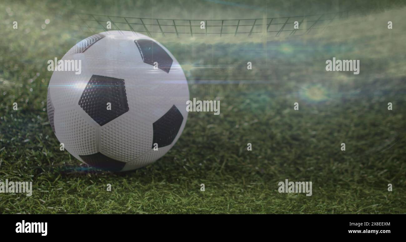 Image of sports stadium and light spots over football Stock Photo - Alamy