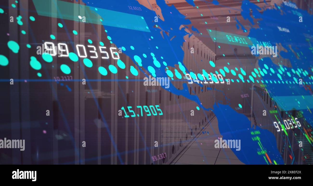 Image of data processing and round shape in seamless pattern against ...