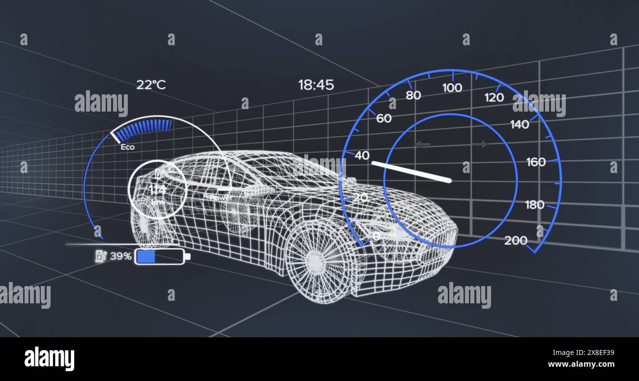 Image of electric car digital interface over 3d car drawing Stock Photo ...