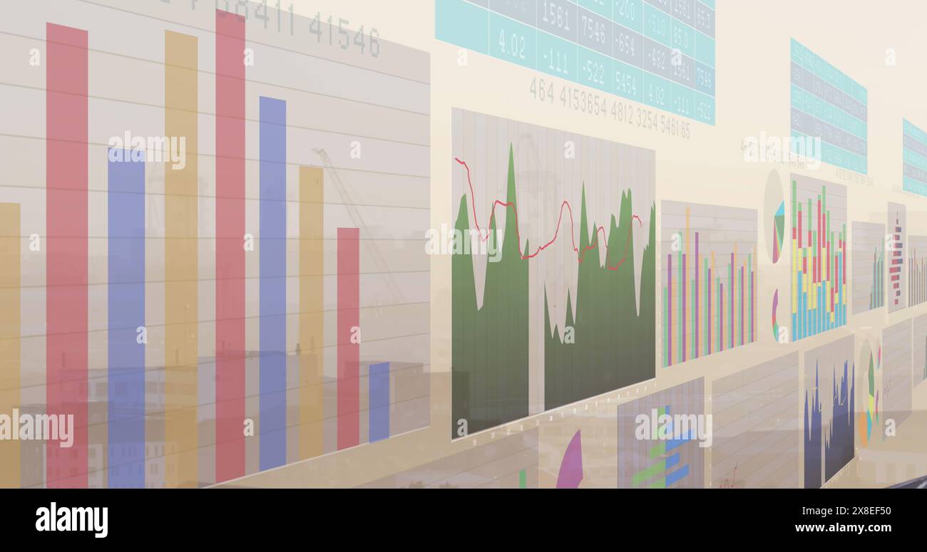 Colorful graphs and charts displaying on multiple screens Stock Photo ...