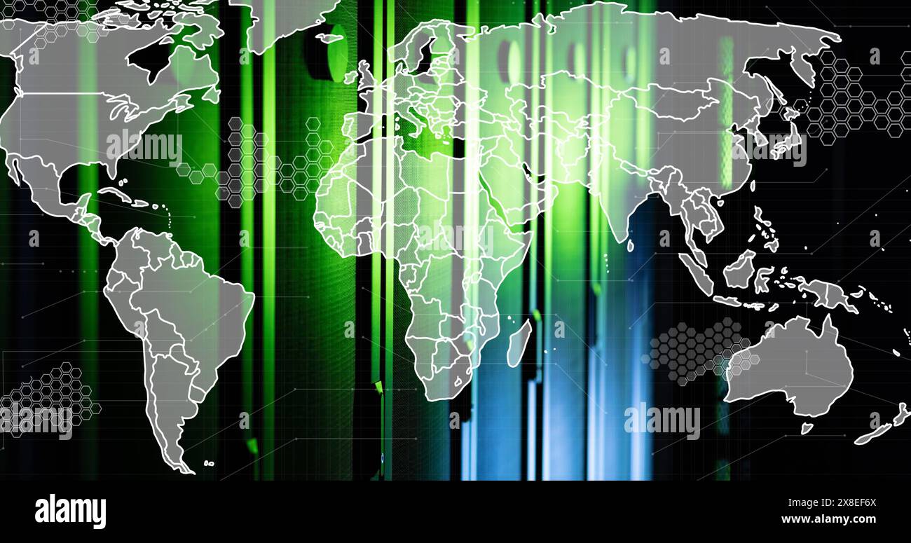 Image of data processing with world map over computer servers Stock Photo - Alamy