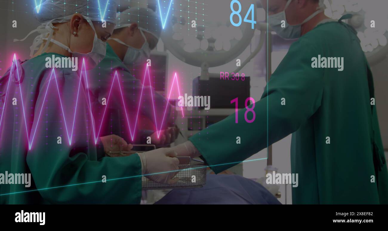 Image of medical data processing over team of diverse surgeons ...