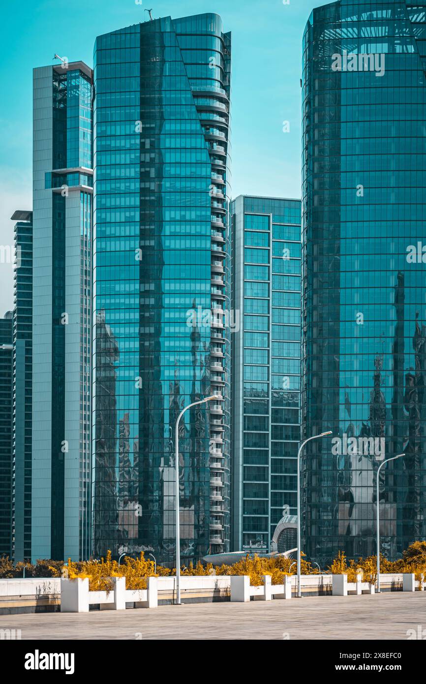 Modern financial buildings in business district; Architectural ...