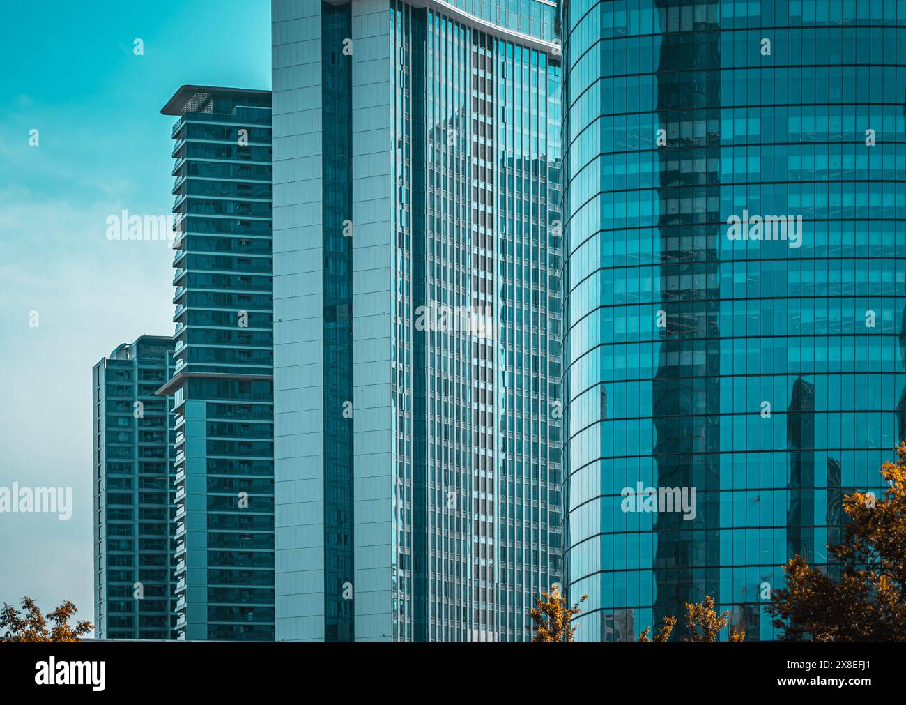 Modern financial buildings in business district; Architectural ...