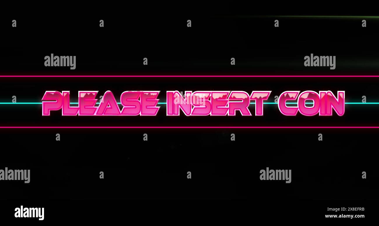 Image of please insert coin text banner over green light spot moving ...