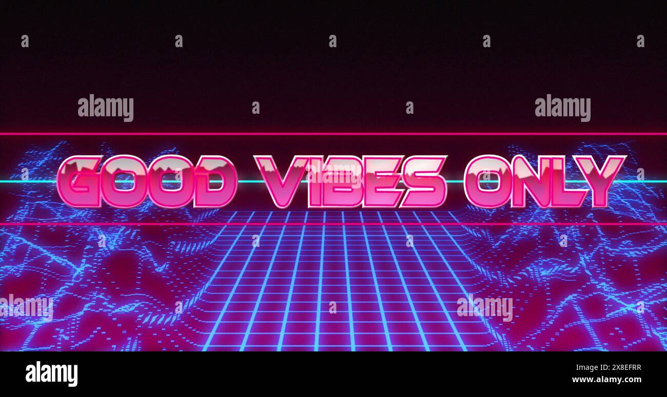 Image of good vibes only text banner and glowing blue digital wave ...
