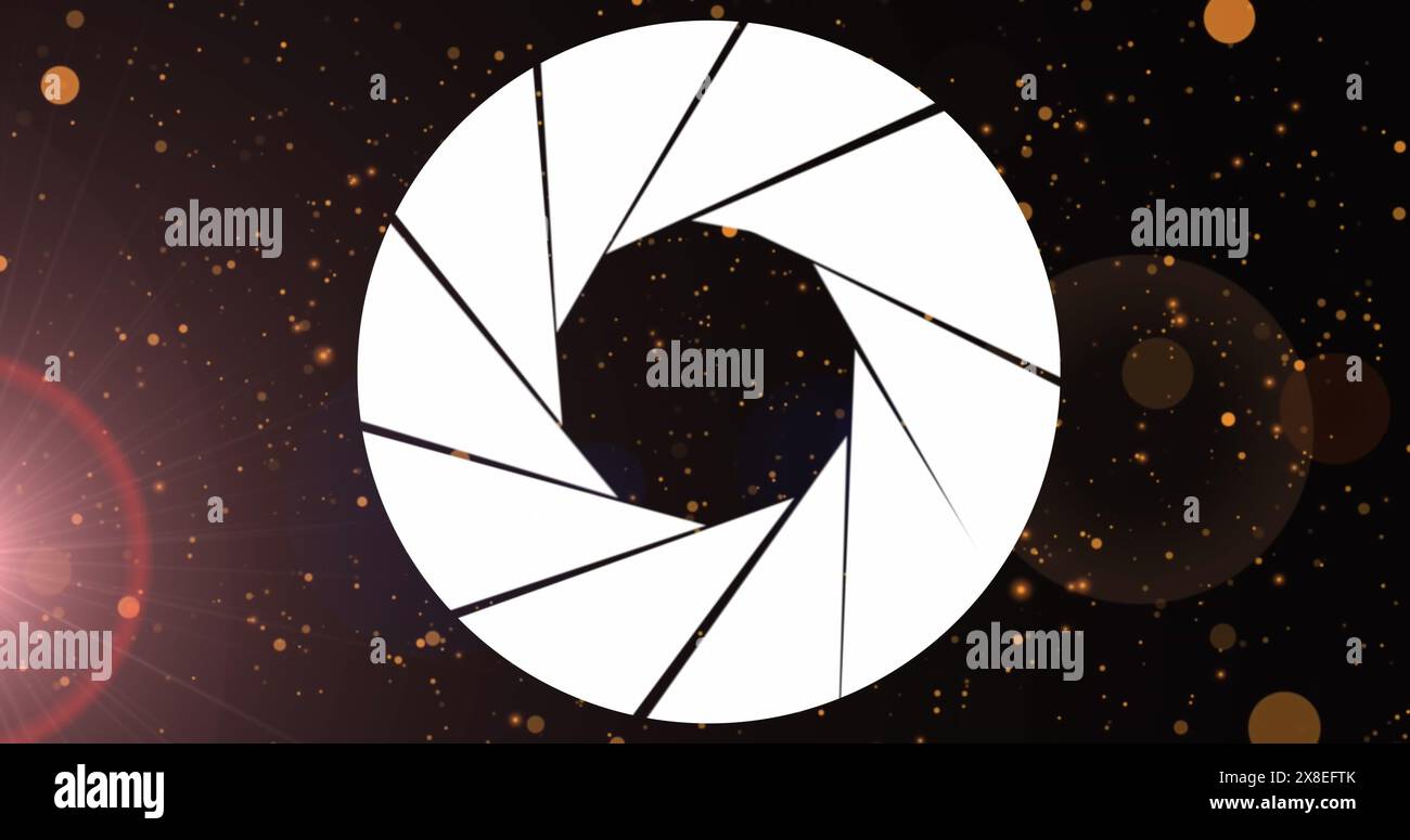 Image of lens diaphragm icon over orange spots and spots of light ...
