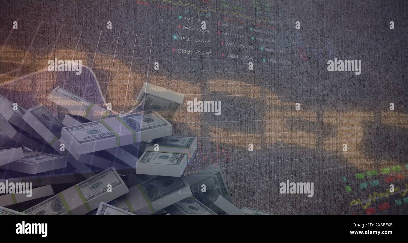 Image of security chain and stock market data processing over dollar ...