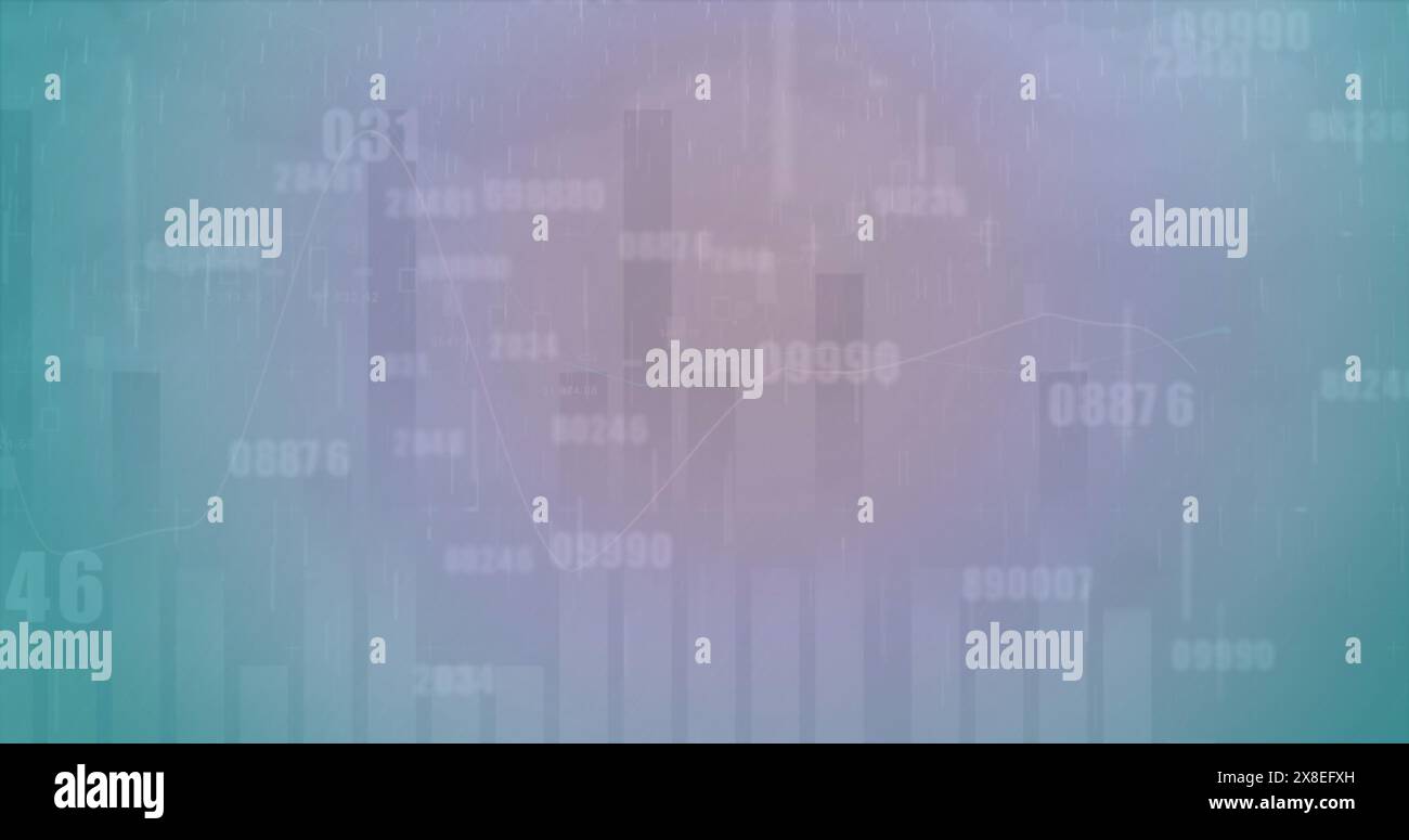 Image of multiple graphs with changing numbers over thunder and rain in cloudy sky Stock Photo ...