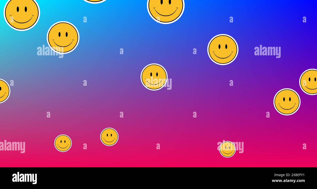Image of smiley faces icons over pink to blue background Stock Photo ...