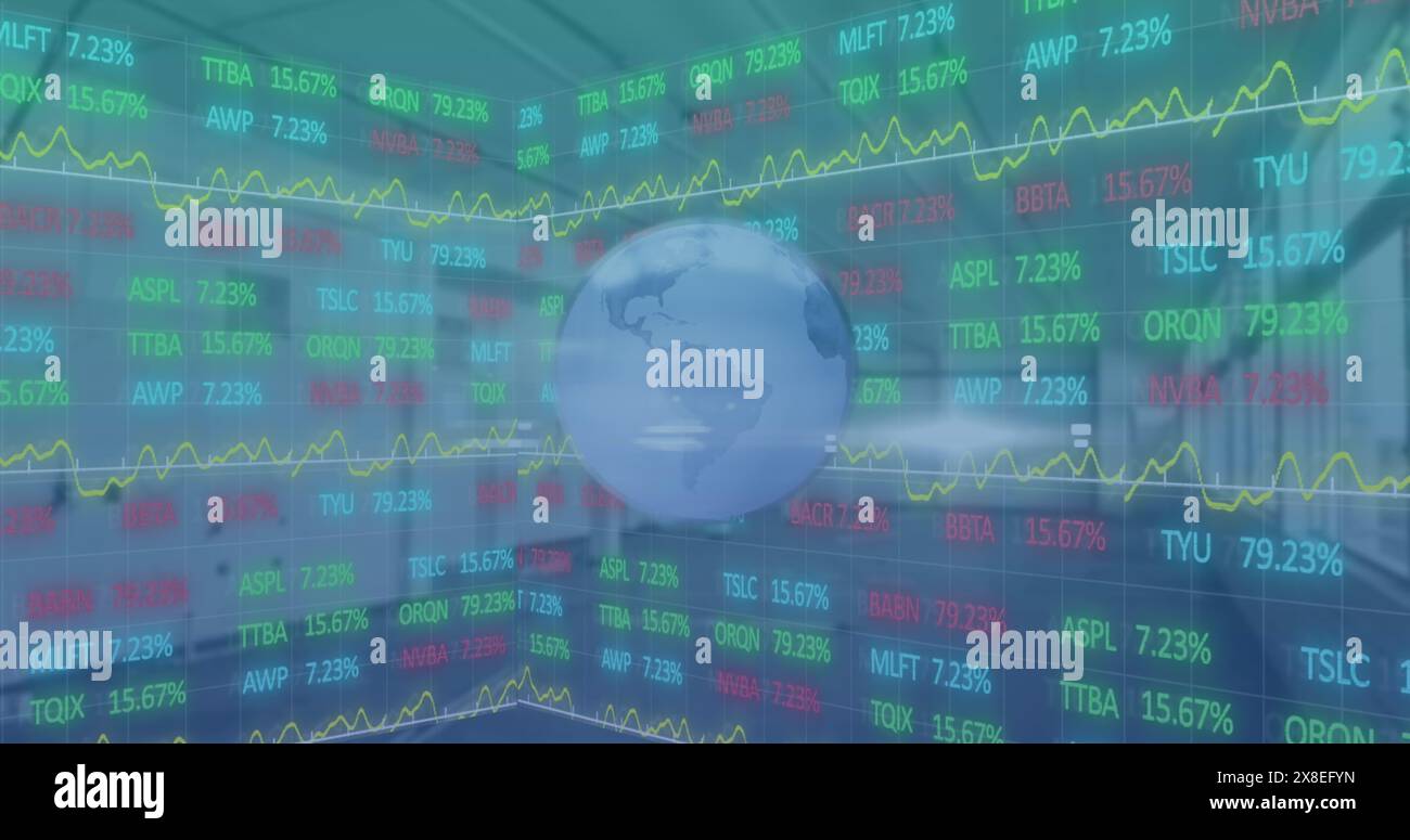 Image of statistics and data processing over globe Stock Photo - Alamy