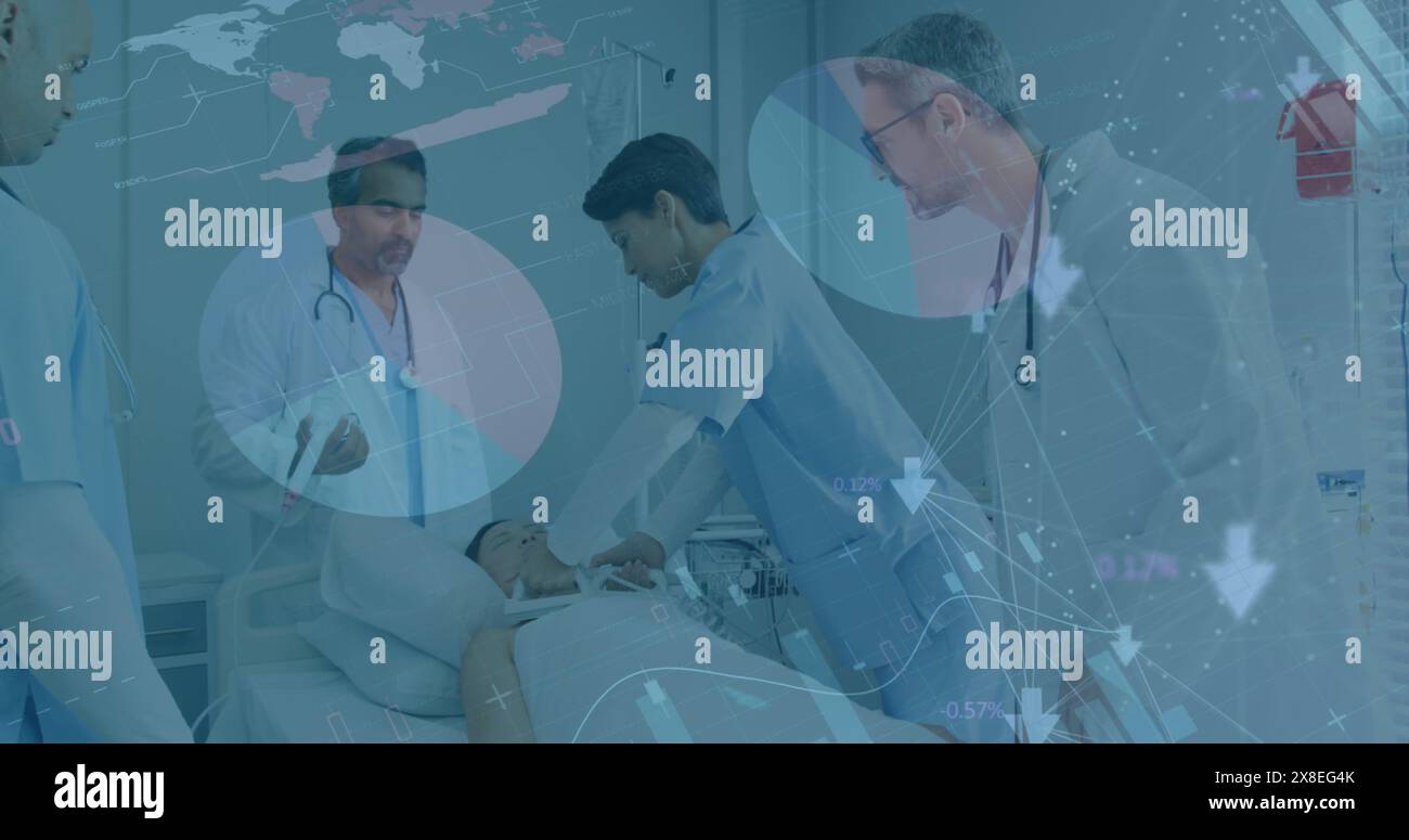 Image of financial data processing over diverse doctors Stock Photo - Alamy