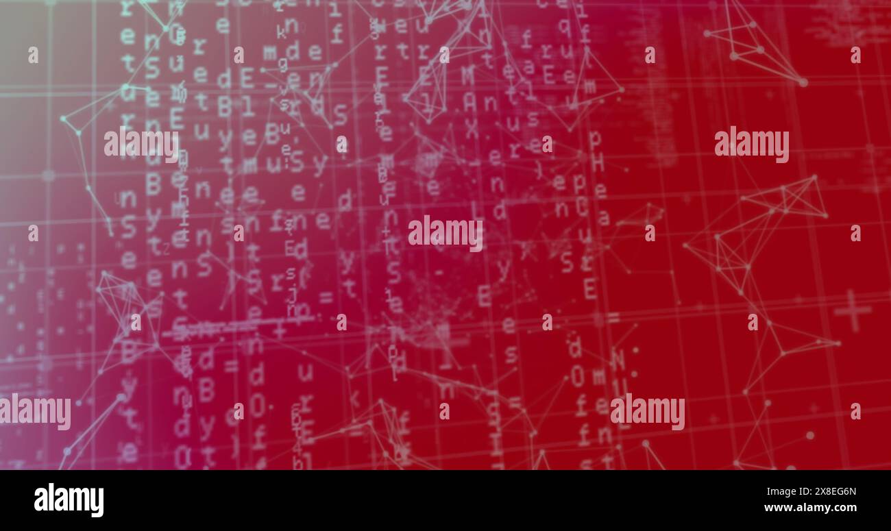 Image of network of connections and data processing against pink ...