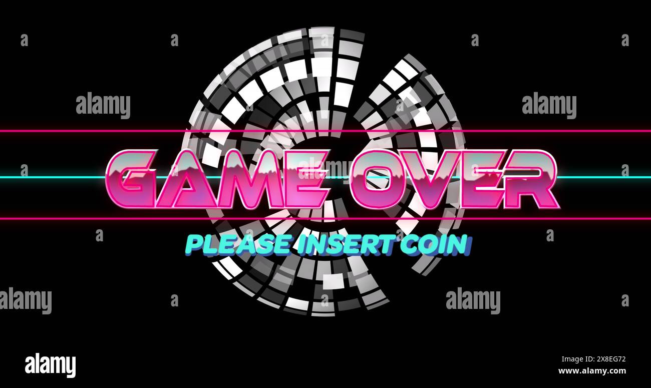 Image of game over text banner over spinning globe against black ...
