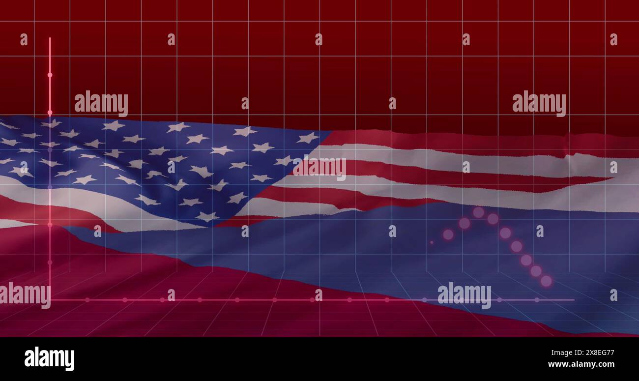 Image of financial data processing over flags of russia and usa Stock ...