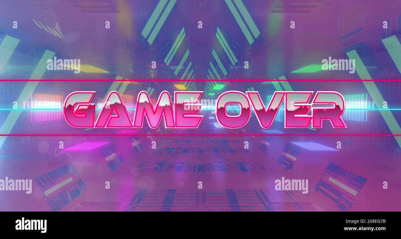 Neon lights spelling GAME OVER in vibrant arcade Stock Photo - Alamy