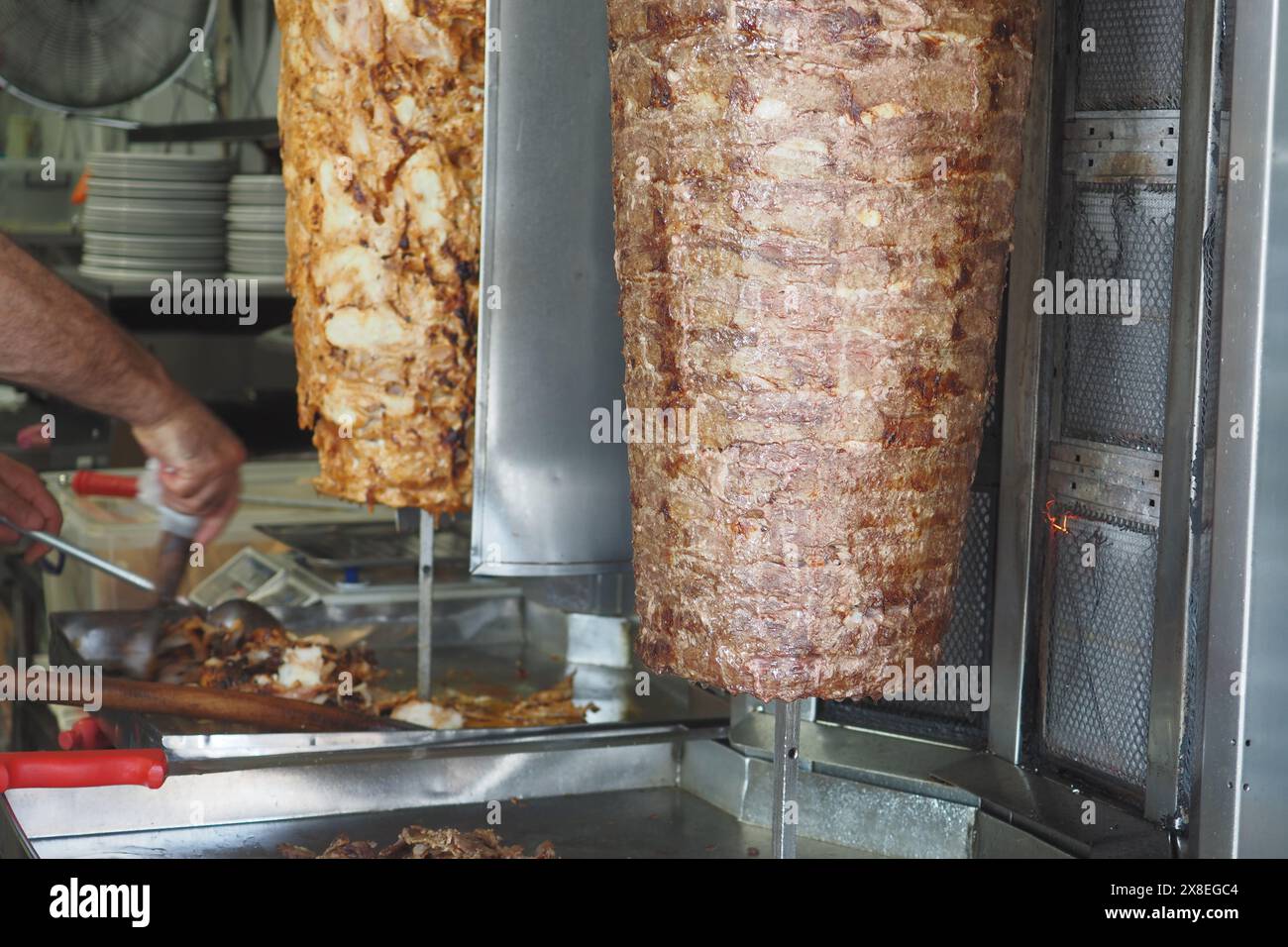 rotating traditional gyros meat close up Stock Photo - Alamy