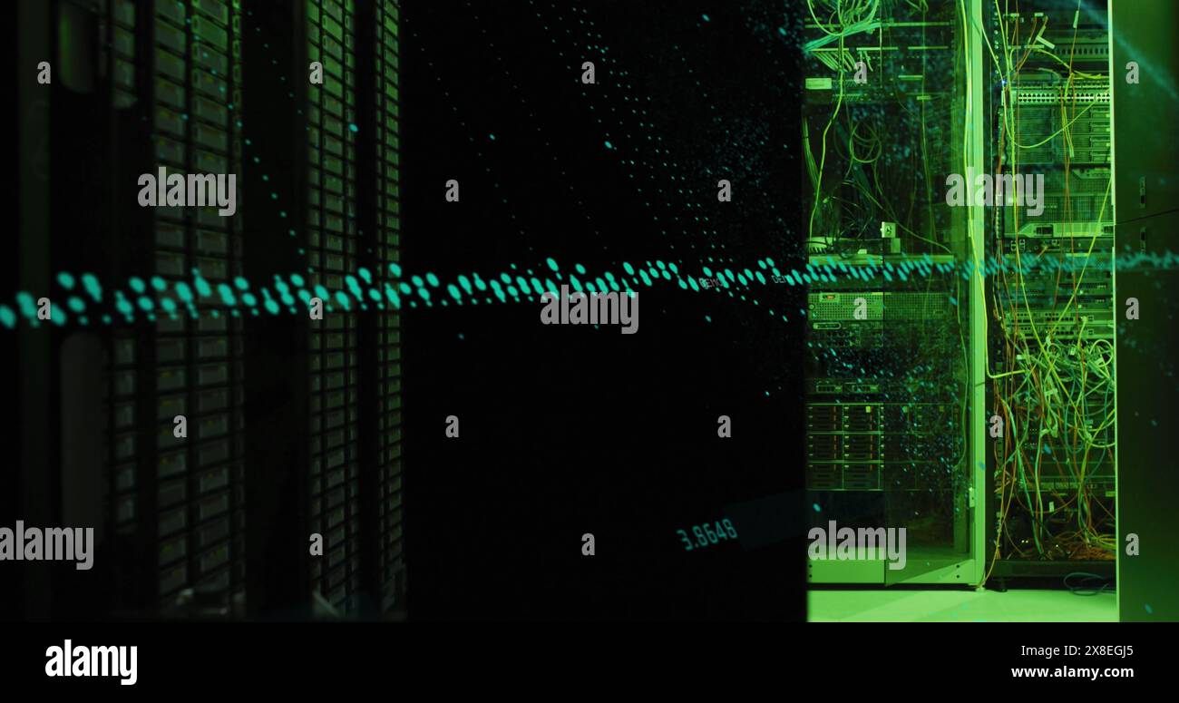 Image of graphs and changing numbers over illuminated data server system in server room Stock ...