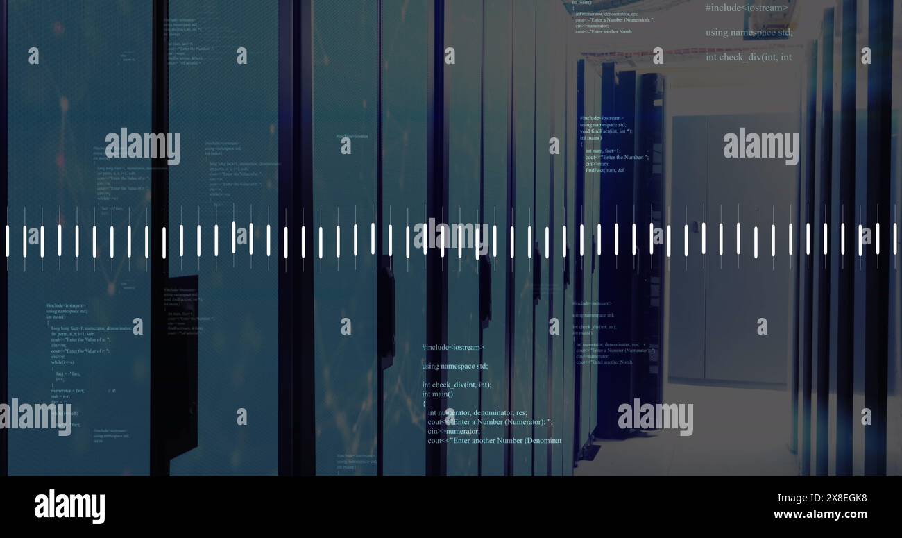 Image of graphs and computer language over data server room Stock Photo - Alamy