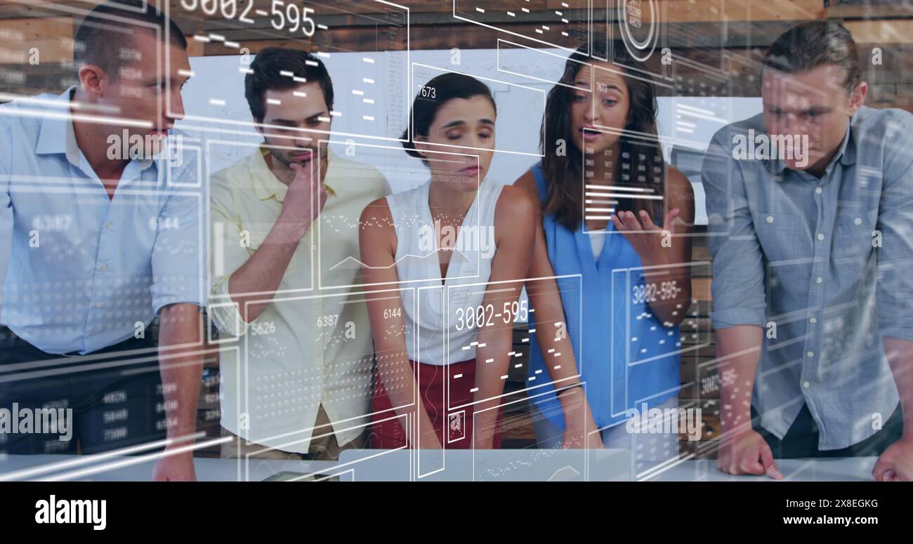 Image of graphs, changing numbers, loading circles and bars, diverse ...