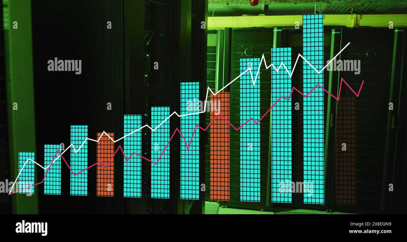 Image of multiple graphs over illuminated data server systems in server room Stock Photo - Alamy